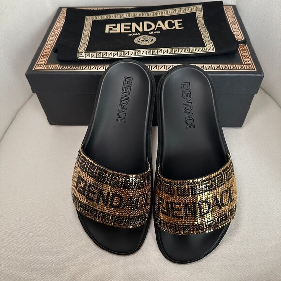Fendi | Shoes | Fendi X Versace Fendace Metal Mesh Fendace Logo Slides ...